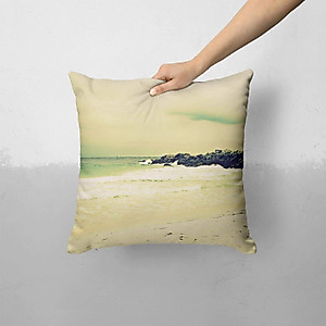 iiRov Vintage Subtle Yellow Beach Scene - Custom Decorative Home Decor Indoor or Outdoor Throw Pillow Cover for Sofa, Bed or Couch Cushion (Pillow CASE Cover ONLY)