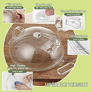 WENWELL Microwave Cover with Water Steamer & Tray,Food Protector for Splatter Guard,Dish Bowl Plate Serving Lid with Handle,BPA-Free,Clear Safe Plastic,10 Inchs
