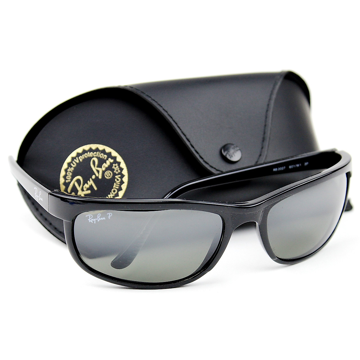 Ray-Ban RB2027 601/W1 PREDATOR 2 Sunglasses Black /Crystal Polarized Mirror Grey Lens., 62