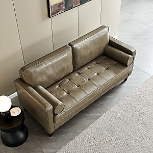 FIQHOME 74.8, Modern Mid-Century Vegan Leather, 3-Seat Sofas & Couches, for Living Room Apartment Office(Khaki)
