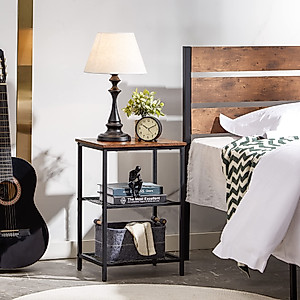VECELO End Side Table with Storage Shelf, Industrial Night Stand , 3-Tier Small Nightstand for Living room, Bedroom