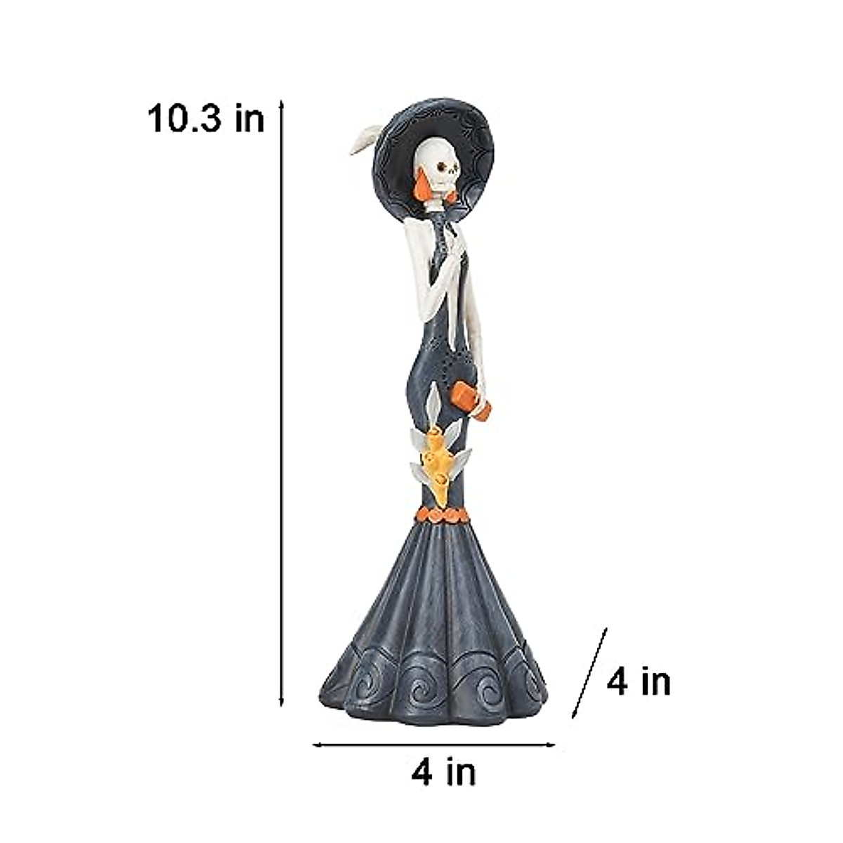Day-of-The-Dead Halloween-Decorations Catrina Skeleton Figurine - Dia De Los Muertos Decor Resin Lady Skeleton Mexican Traditional Chanukah Hanukkah Farmhouse Decor 4 x 4 x 10.3 in Newman House Studio