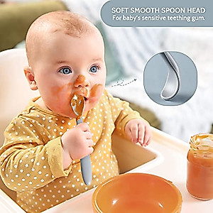 Silicone Baby Feeding Spoons, First Stage Baby Infant Spoons, Soft-Tip Easy on Gums I Baby Training Spoon Self Feeding | Baby Utensils Feeding Supplies, Dishwasher & Boil-proof, 6 Pack
