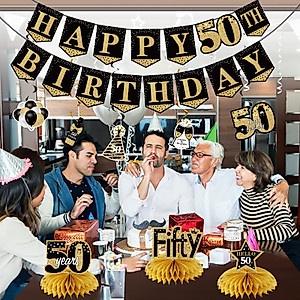 50th Birthday Banner Decorations for Men Women, 10Pcs Happy 50th Birthday Banner Honeycomb Centerpieces Swrils Kit