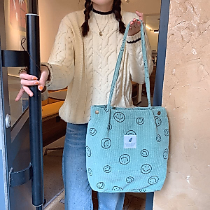 JARKJARD Corduroy Tote Bag Aesthetic Cute Tote Bags Large School Shoulder Bags for Teen Girls Trendy Stuff(Green)