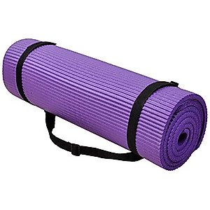 Signature Fitness All Purpose 1/2-Inch Extra Thick High Density Anti-Tear Exercise Yoga Mat and Knee Pad with Carrying Strap and Yoga Blocks, Purple