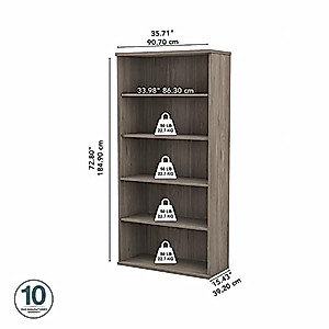 Bush Business Furniture Hybrid Tall 5 Shelf Bookcase in Modern Hickory