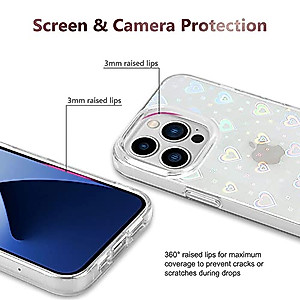 LSL Compatible with iPhone 14 Pro Max Case Clear Cute Holographic Heart Case for Women Girls Aesthetic Glitter Bling Rainbow Love Heart Cover Designed for iPhone 14 Pro Max 6.7 Inch 2022