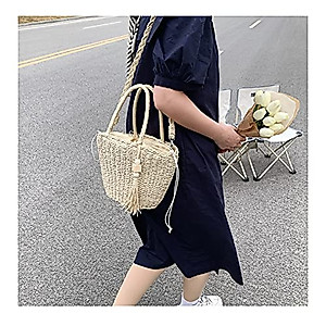 abigail paige Women Straw Handbags For Summer Beach Weave Shoulder Bag Rattan With Tassel (beige)