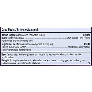 Junior Strength Advil (40 Count, Grape Flavour) Ibuprofen Chewable Tablets for Relief of Pain Fever