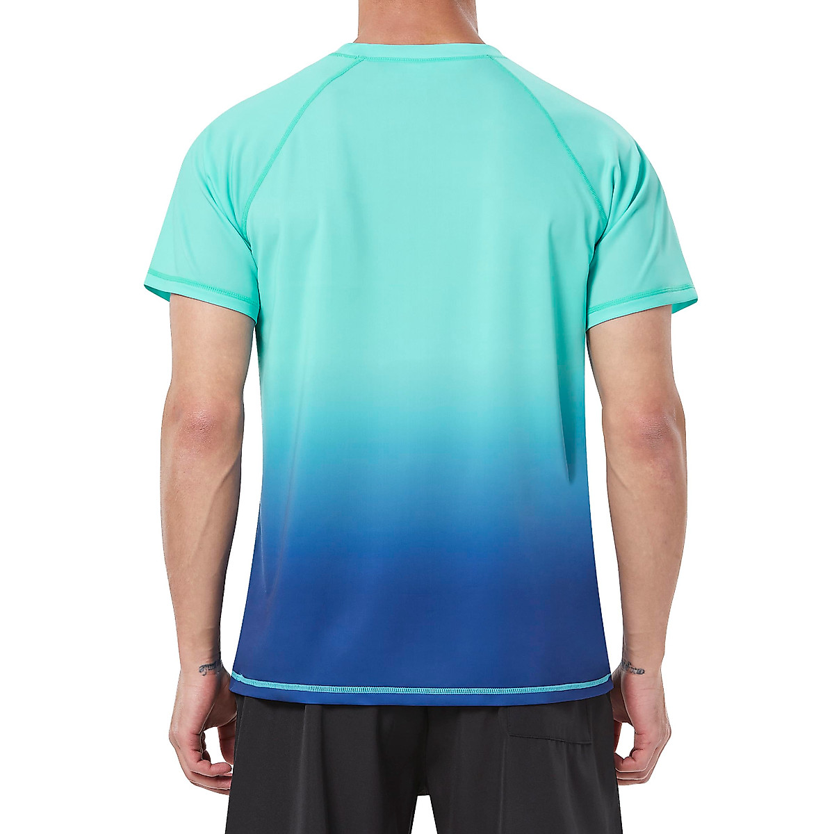 EZRUN Men's Swim Shirts Rash Guard Short Sleeve UPF 50+ UV Sun Protection SPF Shirt Quick Dry Swimming Fishing Water Beach T Shirts(Green Gradient,XL)