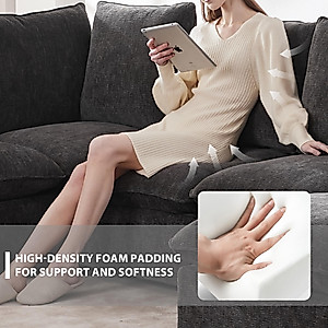 110" Modern U Shape Modular Sofa, 6 Seat Chenille Sectional Couch Set with 2 Pillows Included, Freely Combinable Indoor Funiture for Living Room, Apartment, Office (Black Grey, 6 Seat)