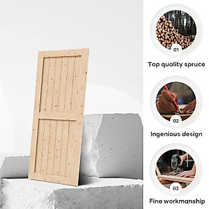 EaseLife 36in x 84in Sliding Barn Wood Door,Interior Doors,DIY Assemblely,Solid Natural Spruce Panelled Slab,Easy Install,Apply to Rooms & Storage Closet,H-Frame
