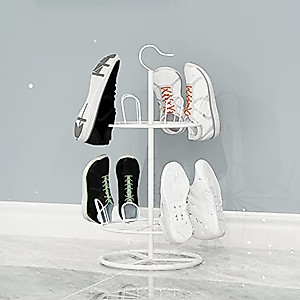OLDRAINBOW Revolving Shoe Rack Iron Shoe Tree Rack,Standing Circular Shoe Rack Rotating Shoe Rack,Spinning Round Shoe Organizer Rack (White, 2-Layer)