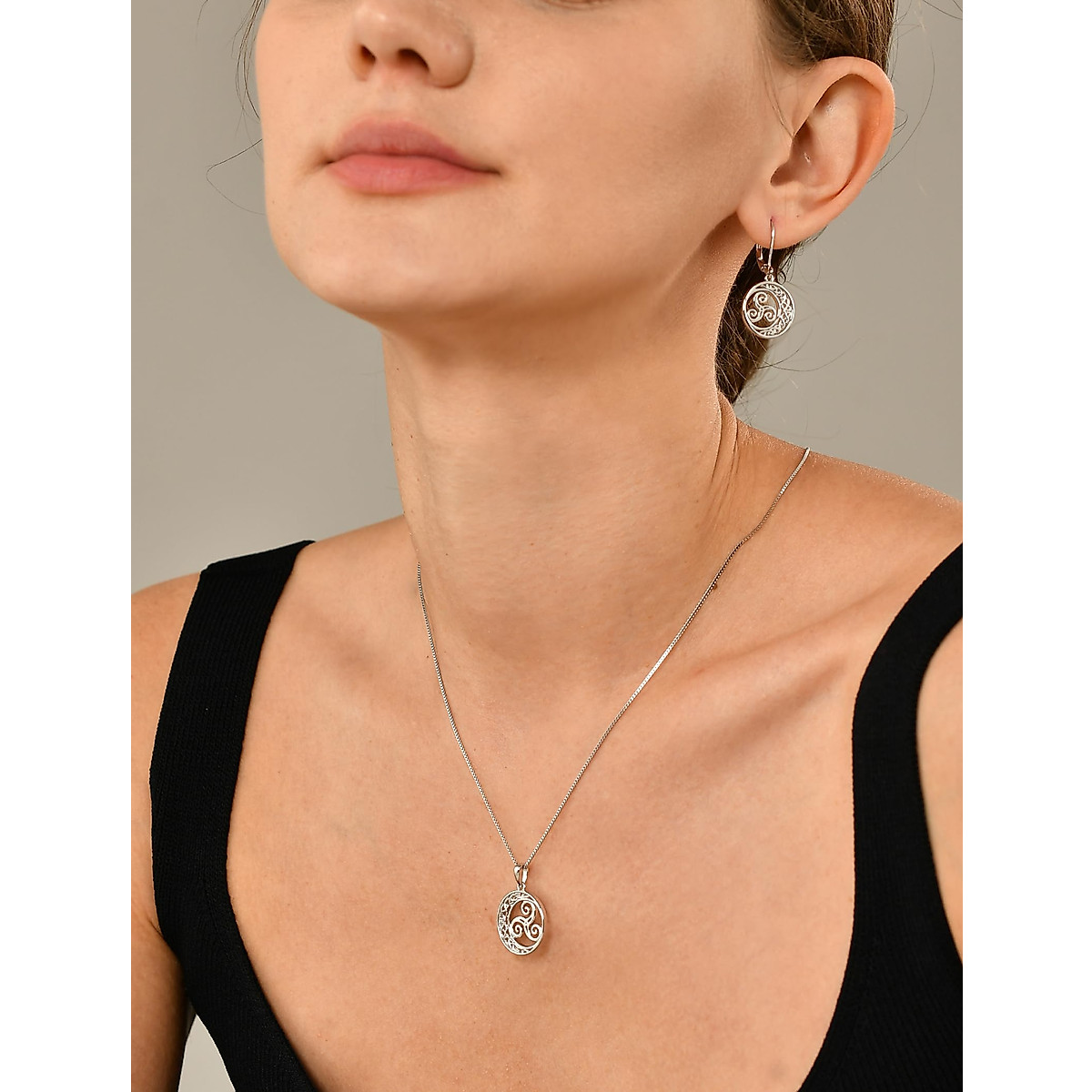 YL Celtic Knot Earrings 925 Sterling Silver Triskele Dangle Drop Earrings 18k White Gold Triskelion Moon Leverback Jewelry for Women