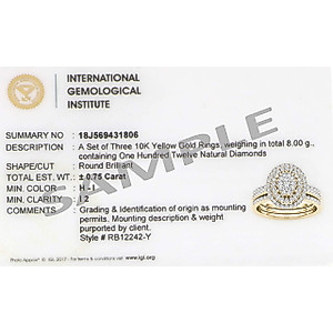 DZON IGI Certified 14k Yellow Gold 1 3/8 Carat TDW Diamond Three Stone Bridal Ring Set (I-J,I2)