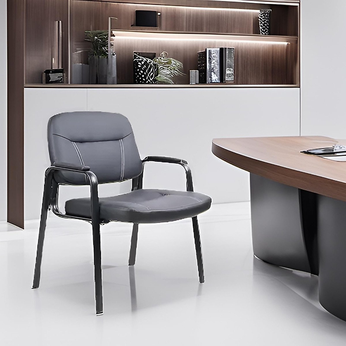 CLATINA Reception Chair with Sled Base and Bonded Leather Padded Armrests, Modern Style Guest Chair for Office Meeting Waiting Room Conference Desk, Brown (1 Pack)