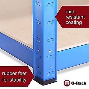 G-Rack 71" H x 47" L x 24" W Garage Storage Shelving Unit - Metal Shelf - Built to Last Storage - Heavy Duty 5 Tier Storage Shelf - Blue Shelving Unit Free Bay Connectors - 5-Year Support