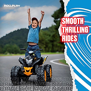 Rollplay Powersport ATV 12V Electric 4 Wheeler Featuring Oversized Wheels with Rubber Tire Strips for Added Traction, Working Headlights, and a Top Speed of 3 MPH, Black/Yellow