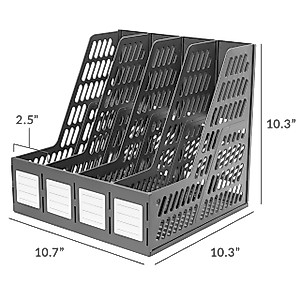Alfion Collapsible Magazine Holder, 4 Vertical Slots | Modern Color Office Desk Organizer for File Storage (Charcoal Gray)