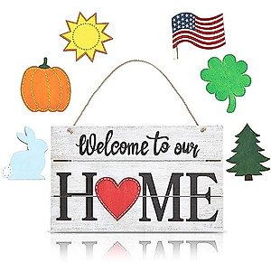 Juvale Interchangeable Welcome Home Sign, Wood Grain Hanging Wall Decor (16 x 9 in, 8 Pieces)