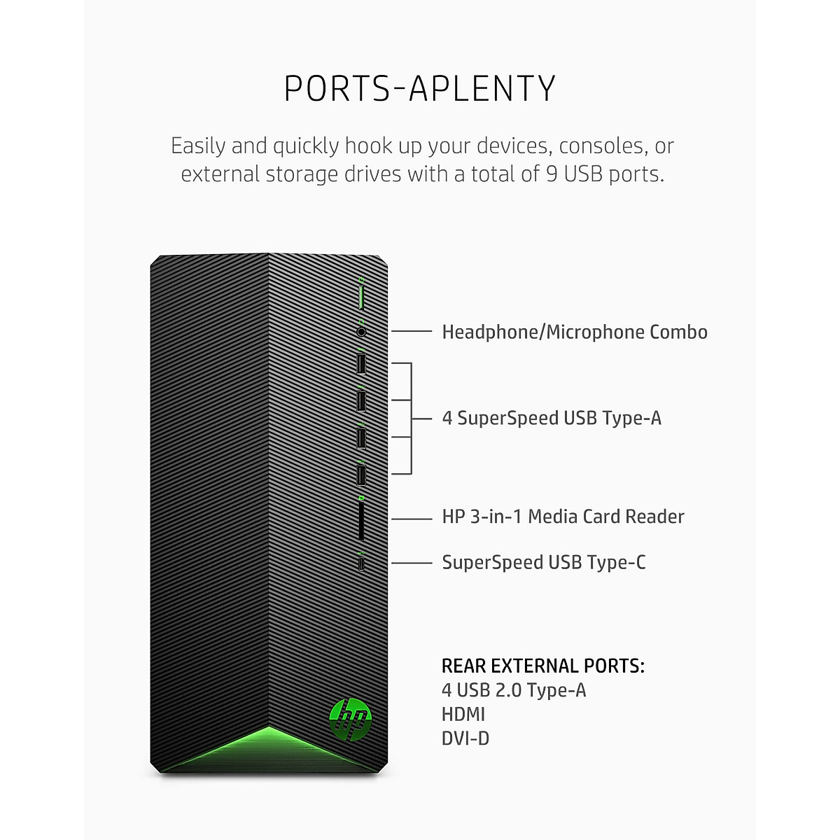 HP Pavilion Gaming PC, NVIDIA GeForce GTX 1650, 10th Gen Intel Core i3-10105, 8 GB RAM, 256 GB SSD, Windows 11, Wi-Fi 5 & Bluetooth 4.2, 9 USB Ports, Pre-Built Gaming PC Tower (TG01-1220, 2021)