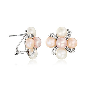 Ross-Simons 7-7.5mm Multicolored Cultured Pearl Earrings With Diamonds in Sterling Silver