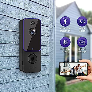 SJCODE Smart Video Doorbell Included Ring Chime, Security Camera Wireless, Battery Powered, Wide-Angle Lens, 2 Way Audio, Night Vision, Human Detection, for Indoor/Outdoor Surveillance