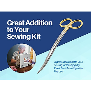 Double curved tungsten carbide inserts Gold Plated handle Scissors 4.5 inch LaGrange | Dental ENT EYE DERMA Embroidery Scissors Applique Scissors for Machine Embroidery & Fabric Stitches (5.5 Inches)