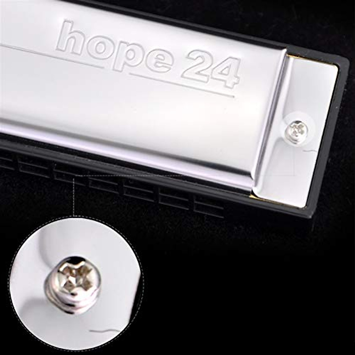 WAAZVXS Harmonica 24 Holes Brass Reeds Blues Harp Mouth Organ Key C ABS Comb Wood Musical Instruments Silver 6624 (Color : Key E)