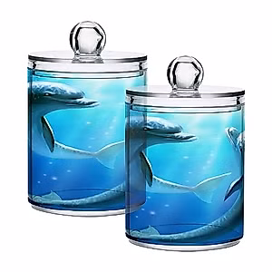 xigua Dolphin Qtip Holder 4 Pack, 14 oz Apothecary Jars Bathroom Vanity Organizer Canister for Qtips,Cotton Swabs,Cotton Balls,Cosmetic Pads,Flossers,Bath Salts