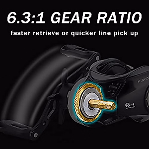 Fishdrops Baitcasting Reels Light Weight & Smooth, 12.12 LB Max Drag, Classic Gear Ratio 6.3:1 Low Profile Baitcaster, 6+ 1 Ball Bearings Anti-Corrosion Baitcasting Fishing Reel