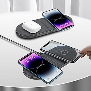 Dual 20W Wireless Charging Pad, 2 in 1 Fast Wireless Charge Mat with Adapter Compatible with iPhone 15 14 13 12 11 Pro max XS XR 8plus, Samsung Galaxy S23 S22 Note20, Air pods Pro/Galaxy Bus (Gary)