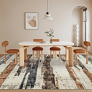 OMERAI Washable Rug 6'x9' Abstract Machine Washable Rugs Ultra-Thin Area Rugs for Living Room Non Slip Stain Resistant Modern Carpet for Bedroom Dining Room Office Kitchen Brown Rug Washable (Brown)