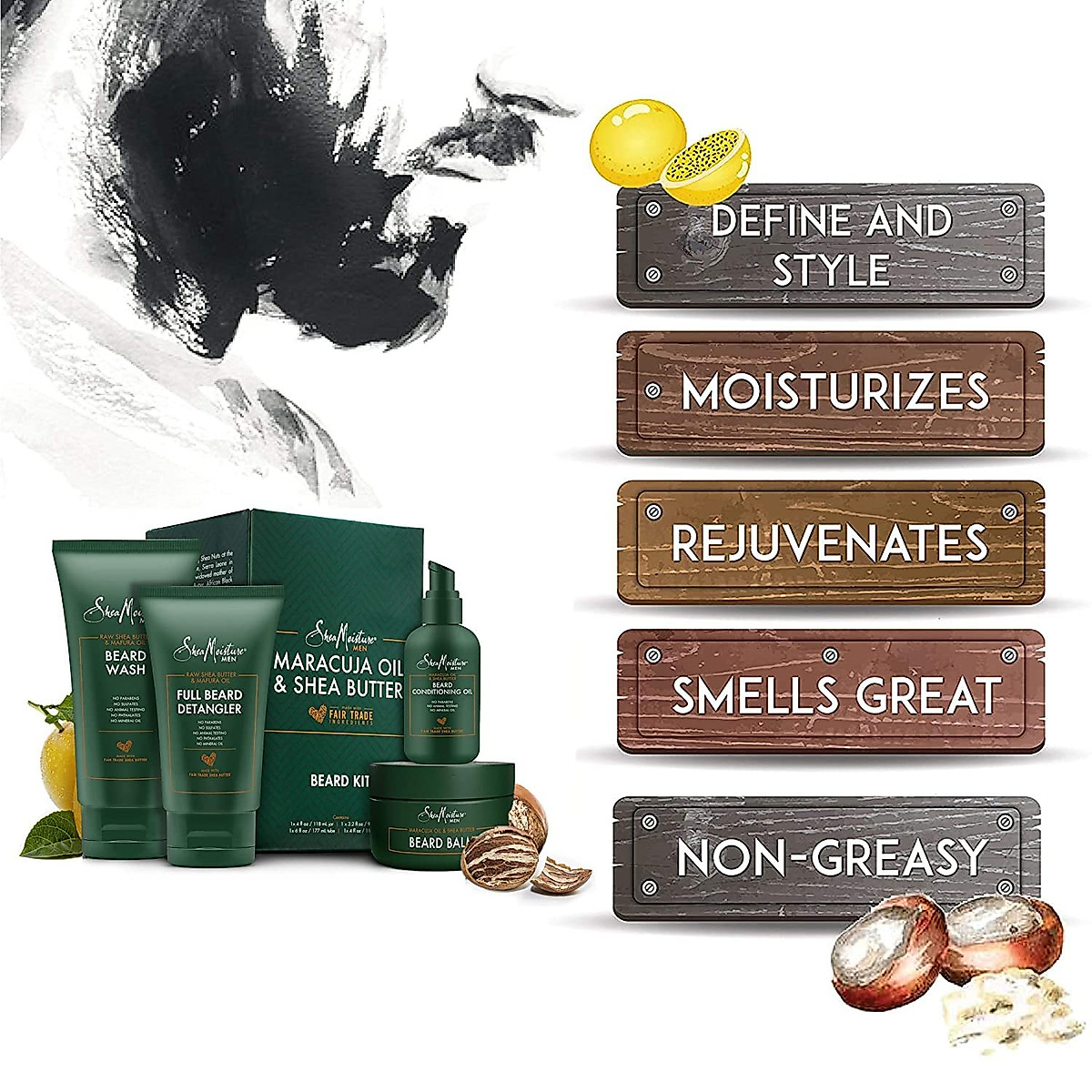 SheaMoisture Beard-Care Kit for Men, Includes Wash, Balm, Oil, Conditioner, Natural Shea Butter & Maracuja Oil, Great Gift