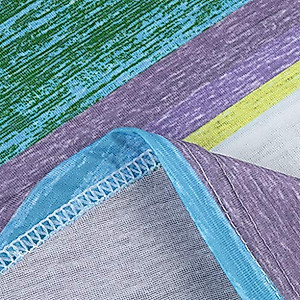 ESKNAS Womens Blouse Summer Rainbow Gradients Stripe Print Tunic Tops Short Sleeve V-Neck Pleated T-Shirt (Blue,XXXXL)