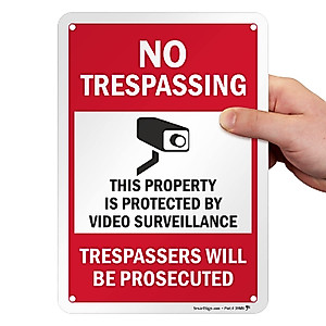 SmartSign "No Trespassing - This Property is Protected by Video Surveillance" Sign | 7" x 10" Aluminum