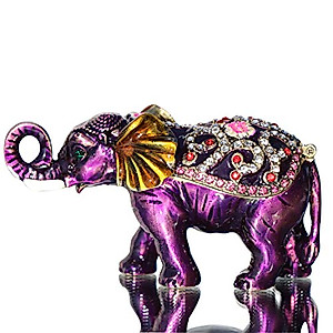 Waltz&F Purple elephant Hinged Trinket Box Bejeweled Hand-painted Ring Holder Animal Figurine Collectible