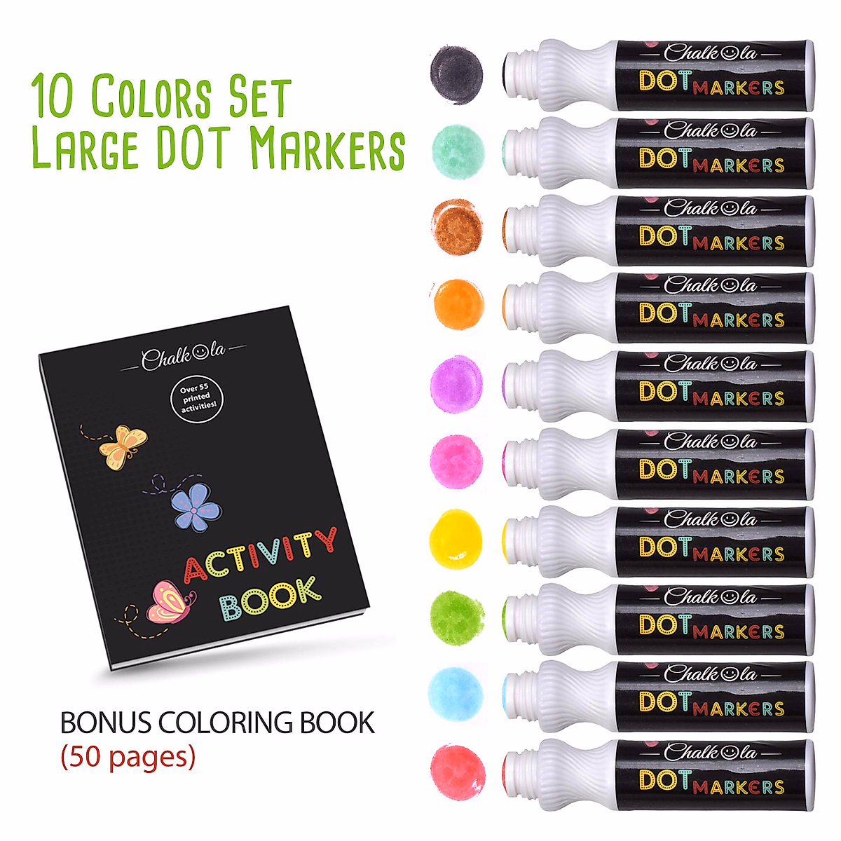 Chalkola Ultimate Bundle: 10 Dot Markers for kIds + 40 Acrylic Paint Markers (3mm)