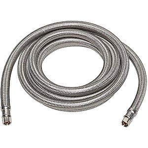Braided Stainless Steel Ice Maker Water Supply Hose - 10 Ft - Universal 1/4" Connectors from Kelaro