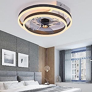 Modern Flush Mount Ceiling Fans Lights, 6 Speeds Timing Reversible Blades Modern Ceiling Fans, with 3 Color Dimmable Classic Ceiling Fans Lighting Fixture, for Small Room, Bedroom, Living Room ( Color