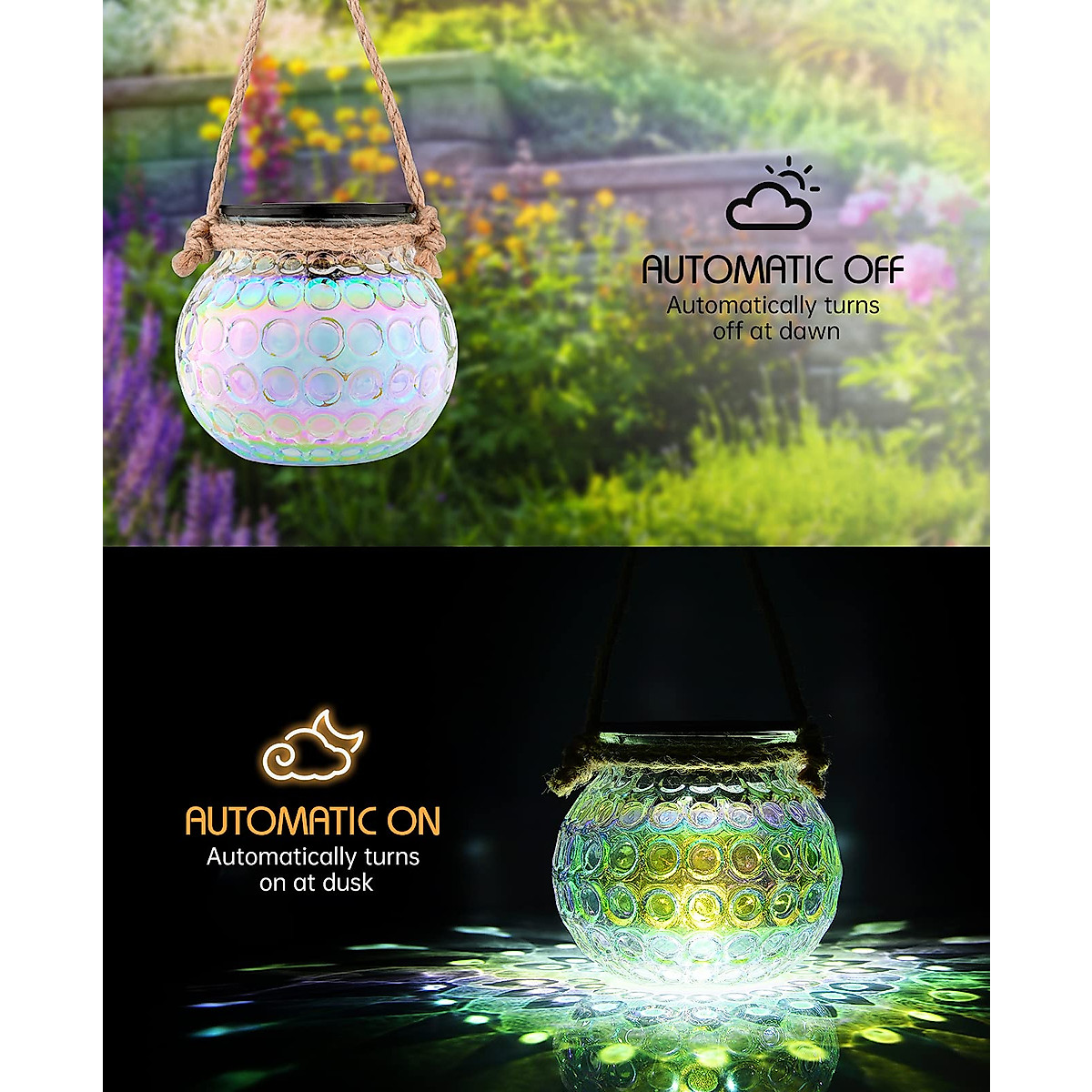 Beedove Solar Lantern, 2 Pack Outdoor Lantern Solar Lights, Waterproof Garden Patio Pathway Decor, Glass Lanterns Outdoor Decorative Hanging, Auto Turn ON/Off Garden Lights Decor for Yard Patio Lawn