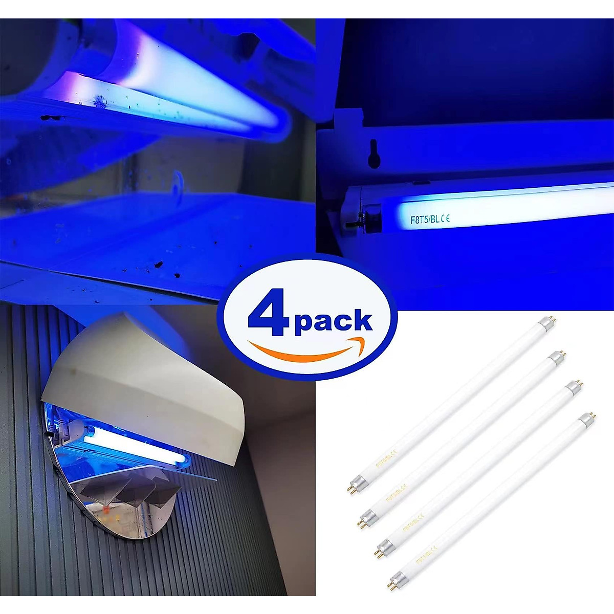 Celiwace 4 Pack T5 8 Watt F8T5 BL Black Light Bulb BL368 365nm WS108 Replacement Fluorescent Tube 12 inch