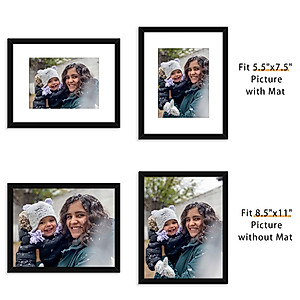Picrit 8.5x11 Picture Frame Set of 12, Display 6x8 with Mat or 8.5 x 11 Without Mat, Photo Frames for Wall Mounting or Table Top Display, Black.