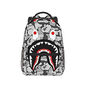 AIRPO Fashion Shark Camo Backpacks Blue Camo Large Capacity Laptop Daypack Lightweight Backpack Casual Travel Travel Hiking Bag For Women Men