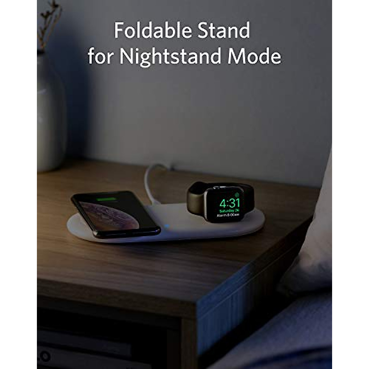 Anker Wireless Charging Station, 2 in 1 PowerWave+ Pad with Holder for Apple Watch 5/4/3/2, Wireless Charger for iPhone 13, 13 Pro, 13 Mini, 12, 12 Pro Max, 11, AirPods (No Apple Watch Charger)