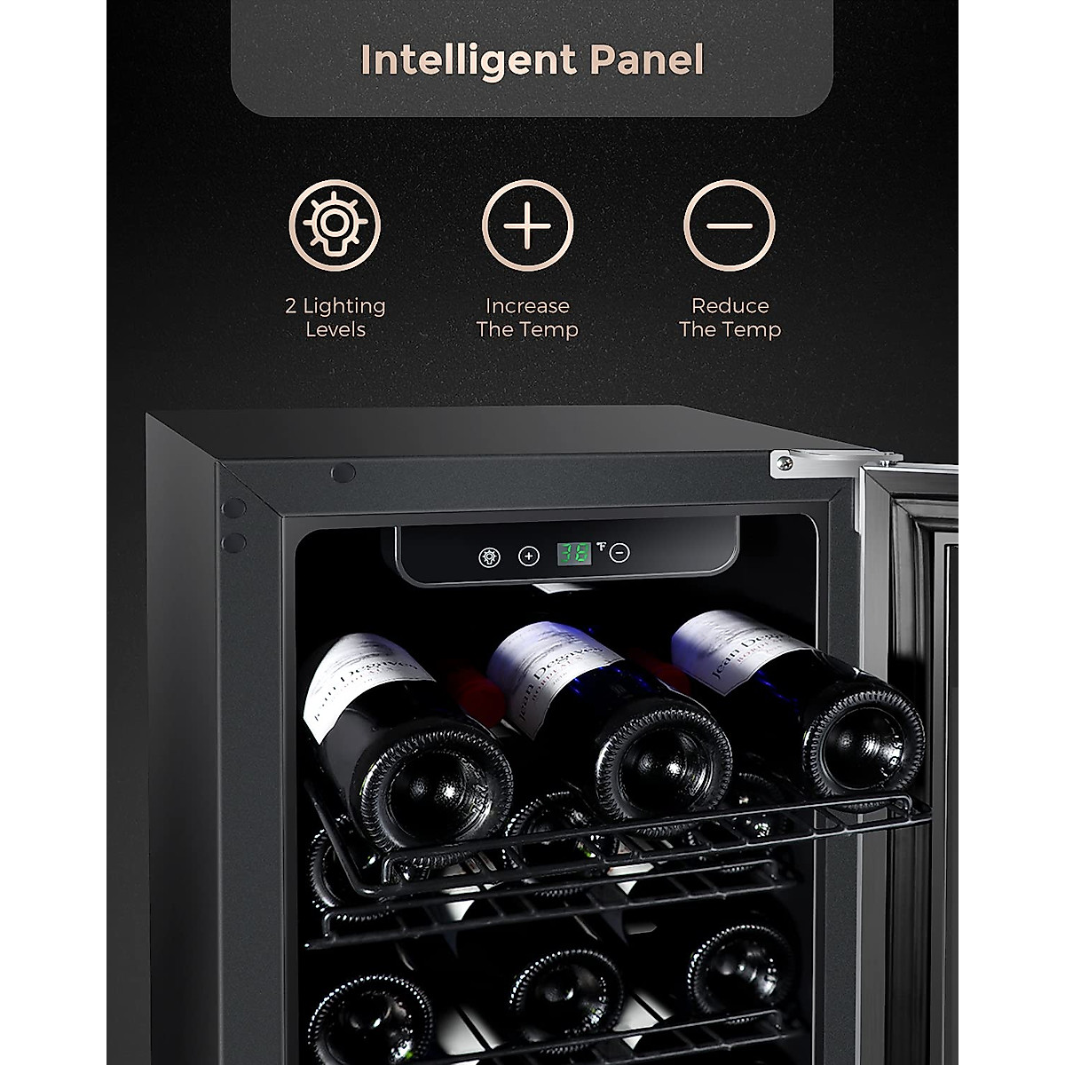 WATOOR 15 Inch Wine Cellar Refrigerator 30 Bottle Wine Cooler Lock Beverage Wine Center for Built-in & Free Standing | 36 F to 61 F Temperature Control l Stainless Steel Glass Door