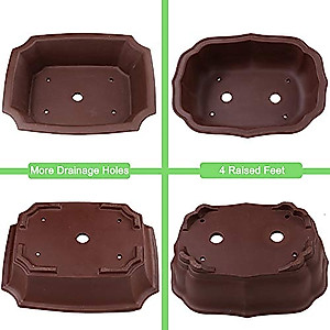 MUZHI 2 Pack 8" Unglazed Ceramic Bonsai Tree Pot Training Planter with Drainage Wiring Hole, Breathable Handmade Zisha Pottery Growing Plant Pot with Mesh Drip Tray Indoor Outdoor