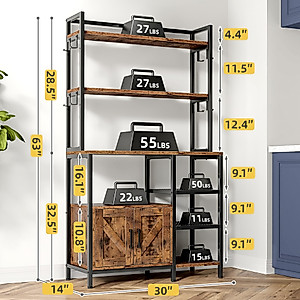 EnHomee Bakers Racks for Kitchens with Power Outlet, 6-Tier Microwave Stand with Storage Cabinet, Farmhouse Kitchen Coffee Bar with Side Hooks, Utility Shelf for Kitchens
