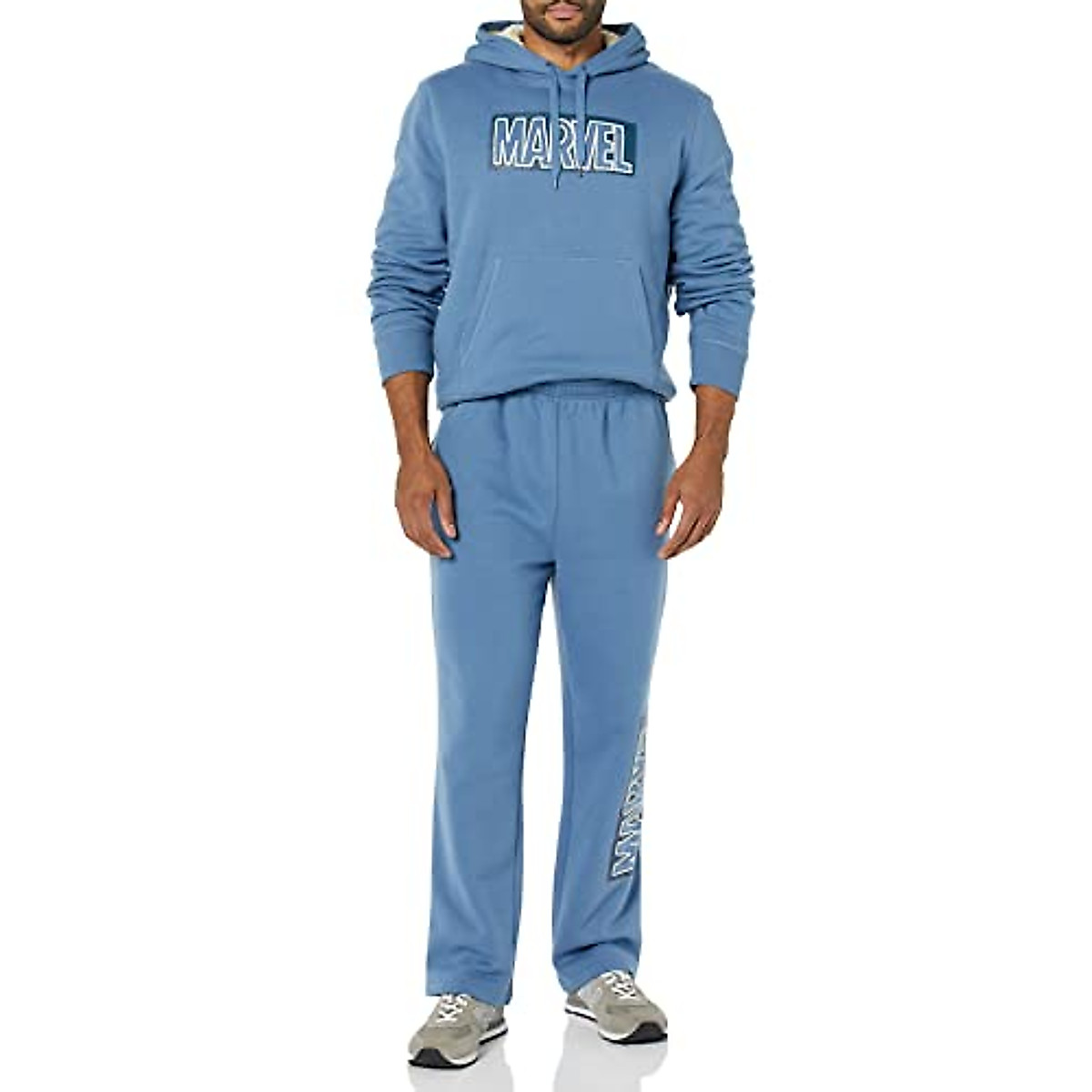 Amazon Essentials Men's Disney Sherpa-Lined Pullover Hoodie Sweatshirts, Marvel Logo, Medium